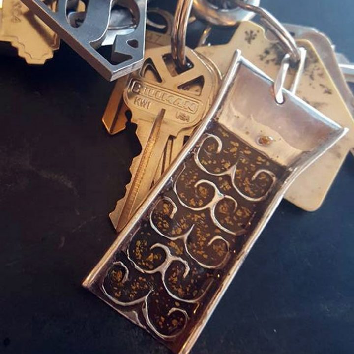 Μat Sluice Box key-chain natural gold grains gift collection men accessory